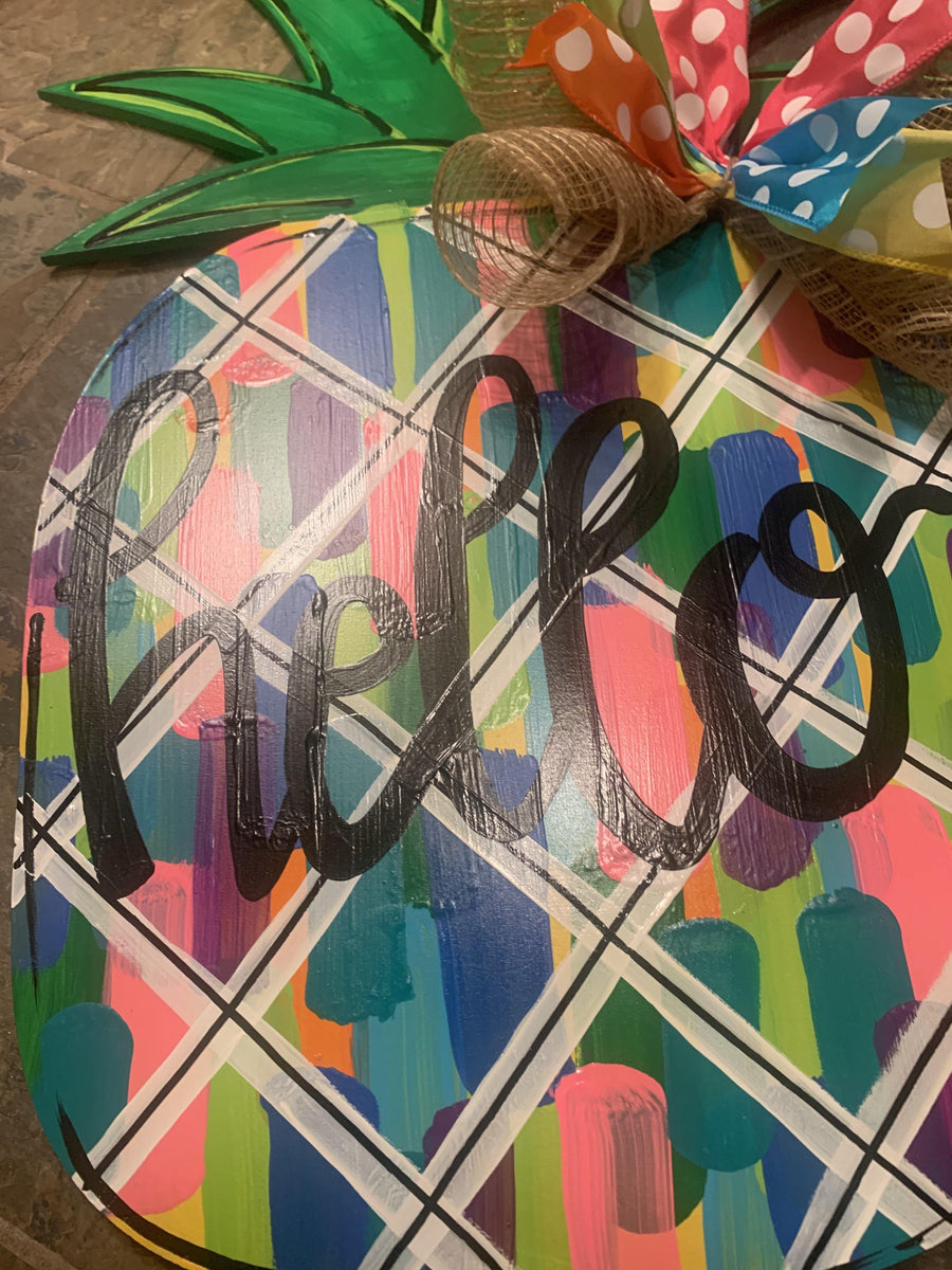 Colorblock Pineapple Door Hanger - Elkhorn South – DoorBadges