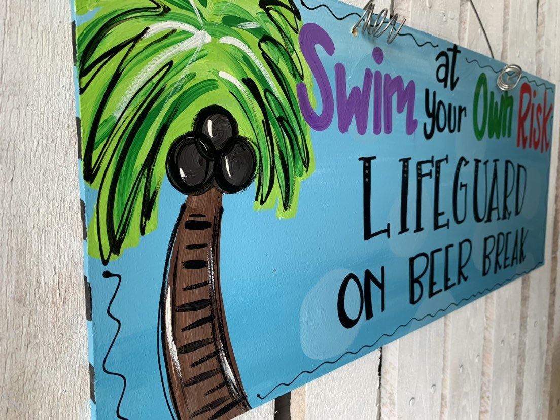 Pool Sign, Lifeguard Duty Sign, Swim sign decor, wood cut out hand pai ...