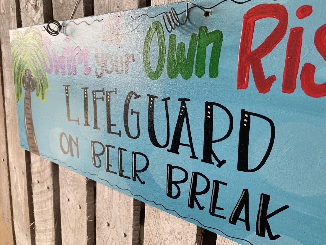 Pool Sign, Lifeguard Duty Sign, Swim sign decor, wood cut out hand pai ...
